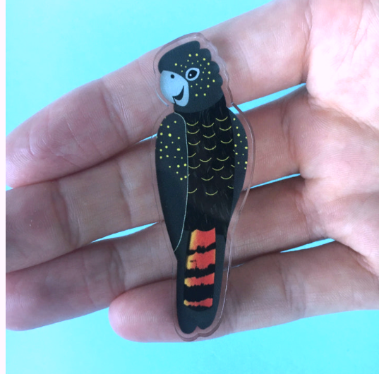 Black glossy Cockatoo Pin Made in Australia from recycled Acrylic, Smy ...