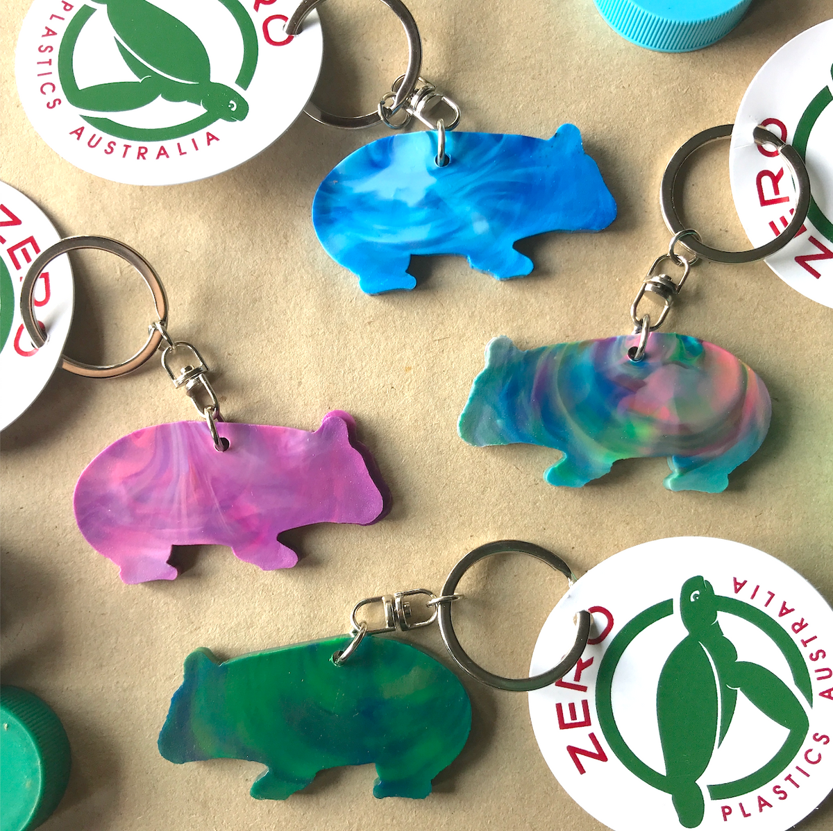 A Wombat Key Ring Pink Nebula Made from Drink bottle lids in Australia ...